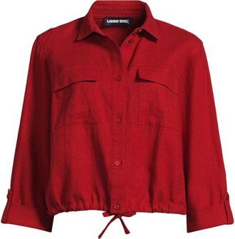 Lands End Verkürztes Hemd aus Leinenmix mit Kordelzug, Damen, Größe:36-38 regular, Orange, Leinen/Viskose, by Lands End