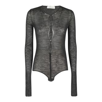 Sportmax Semitransparentes Schwarzes Body-Top mit Kn&ouml;pfen - - Tops - Damen - Schwarzk - M