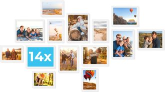 Photolini Bilderrahmen Set verschiedene Gr&ouml;&szlig;en, Bilderwand Collage 14 Rahmen Wei&szlig;, Bilderrahmen-Set Holz MDF zum Aufstellen & Aufh&auml;ngen, Acrylglas, photo frames