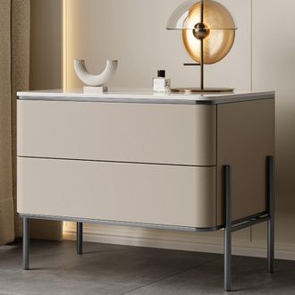 Generic Minimalistischer Italienischer Luxus-Nachttisch - Massivholz Mit Durchgehender Sintersteinplatte In 2 Gr&ouml;&szlig;en(50cm)