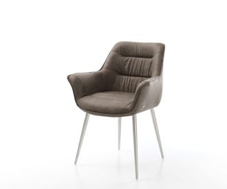 DELIFE Esszimmerstuhl Kaira-Flex Mikrofaser Taupe Vintage 4-Fu&szlig; konisch Edelstahl, Esszimmerst&uuml;hle