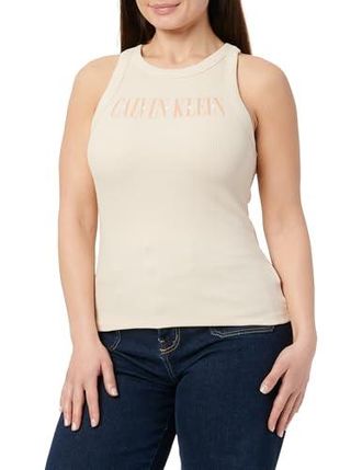 Calvin Klein Débardeur Femme Varsity Rib Slim Fit, Beige (Brazilian Sand), M