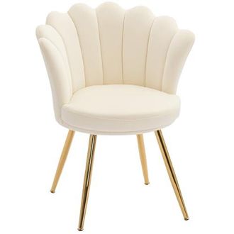 HOMCOM Fauteuil Coquillage Chaise Coiffeuse Fauteuil en Velours avec Pieds en m&eacute;tal dor&eacute; pour Salon Chambre et Salle &agrave; Manger 67l x 64P x 77H cm Beige