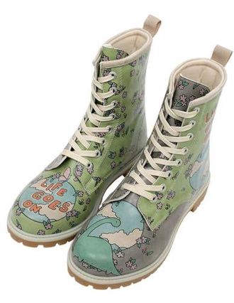 Dogo Femme Cuir Vegan Vert Bottes Longues - Life Goes On Motif