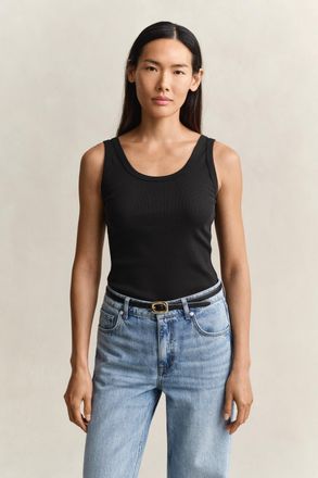 GANT Damen Geripptes Tanktop (XXXL) Schwarz