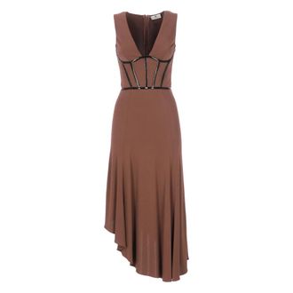 Elisabetta Franchi Braunes Viskosekleid &Auml;rmellos Vorne Rei&szlig;verschluss - - Dresses - Damen - Braun - S