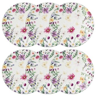 Garneck 6 Stück Runde Leinen Platzsets mit Blumenmuster Florale Tischsets für Esstisch Weiche Waschbare Platzdeckchen für Runde Tische