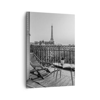 Arttor Bilder auf Leinwand Schwarzweiß Paris Balkon Leinwandbild mit Rahmen 50x70cm Wandbilder Dekoration Wohnzimmer Schlafzimmer Küche Deko Groß Wanddeko Bi