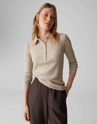 OPUS Langarm-Poloshirt SULONA Slim mit Rippenstruktur schmale Passform, weicher Griff