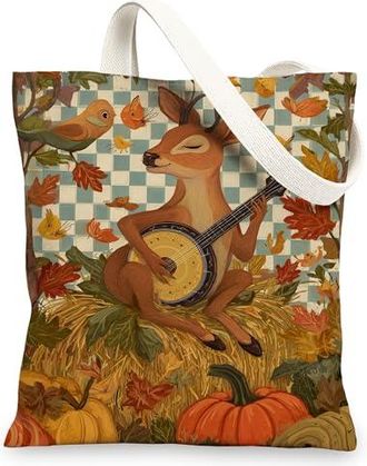 Generic Sacs fourre-tout en toile dautomne, sacs de courses réutilisables, légers et lavables avec bandoulière pour salle de sport, voyage, plage, pique-nique