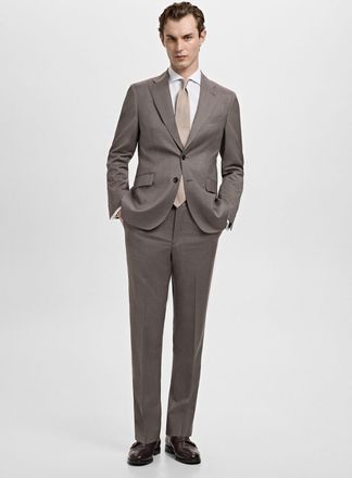 Mango Pantalon costume Venecia 100 % laine vierge marron moyen - Homme - 38 - MANGO MAN