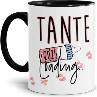 Tassendruck Tasse Babynews Du wirst Tante 2025 - Geschenkidee/Ladebalken/Endlich Schwanger/Schwangerschaft verkünden/Baby - Schwarz