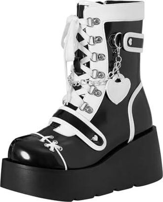 Generic Bottes gothiques &agrave; plateforme pour femme, style punk, &agrave; lacets, bottines gothiques, bottines de moto &agrave; fond &eacute;pais, jolies bottines &agrave; talons hauts avec