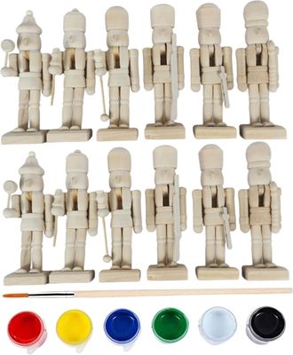 Generic 12 St&uuml;ck Nussknacker-Figuren, 12, 7 cm, zum Selbermachen, bemalbar, Nussknacker aus Holz, Weihnachtsdekoration mit Farben und Pinsel f&uuml;r Weihnachtskun