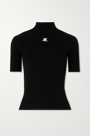 Courrèges Haut En Mailles Côtelées À Broderie - Noir