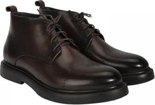 Desa Bottines en Cuir Man - Bout Rond, &agrave; Lacets, Semelle Plate, Respirantes | Brun - 42