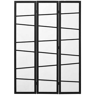 HOMCOM S&eacute;par&eacute; &agrave; 3 panneaux, paravent en bois pliable pour int&eacute;rieur, 135 x 170 cm, noir et blanc