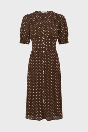 Gerard Darel Robe cintr&eacute;e &agrave; pois - ROHYA - Marron