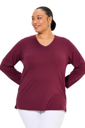 Ulla Popken Damen Shirt, V-Ausschnitt, Relaxed, Langarm, rot, 66/68