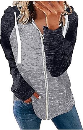 Generic Vestes pour femmes 2026 - Coutures d&eacute;contract&eacute;es - Couleur - Manches longues - Poche zipp&eacute;e - Sweat &agrave; capuche avec cordon de serrage, gris, XXL