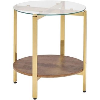 Beliani Beliani - Beistelltisch Gold / Dunkelbraun mit Glasplatte aus Metall mdf Holzplatte Elegant Modernes Design f&uuml;r Wohnzimmer Schlafzimmer