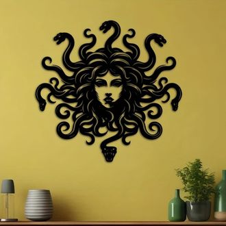 Generic Metall Wanddeko Gothic Medusa 40 x 39 cm (15,75 x 15,2 Zoll) Mythologische Schlangenskulptur im Art d&eacute;co Stil schwarz wei&szlig; f&uuml;r Innen und Au&szlig;enbereiche