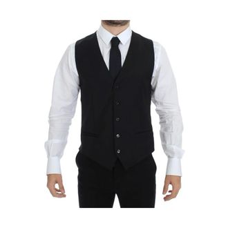 Dolce & Gabbana Elegante Schwarze Woll-Seiden-Weste - - Suits - Herren - Schwarzk - M