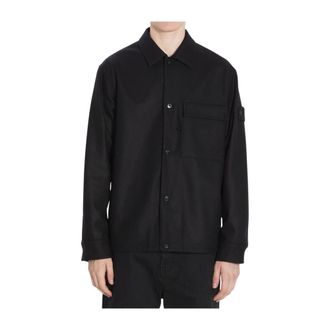 Stone Island Homme, Vestes, Noir, Taille: M Wool Nylon Flannel Overshirt