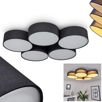 HOFSTEIN LED Deckenleuchte Purus, dimmbare Deckenlampe aus Metall/Kunststoff/Stoff in Schwarz/Weiß, 1 x 58 Watt, 6300 Lumen (max.), Lichtfarbe 3000 Kelvin (war