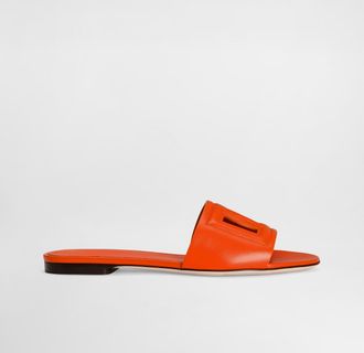 Dolce & Gabbana Pantolette Aus Kalbsleder Und Logo Dg Millennials - Frau Pantoletten Und Mules Orange Leder 37.5