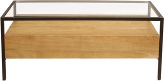 Miliboo Rechteckiger Couchtisch mit Stauraum aus massivem Mangoholz, Glas und schwarzem Metall B100 cm sita