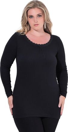 Miamoda Damen gro&szlig;e Gr&ouml;&szlig;en &Uuml;bergr&ouml;&szlig;en Plus Size Rippshirt, Slim Fit, weiter Ausschnitt mit Spitze schwarz 52 843856100-52