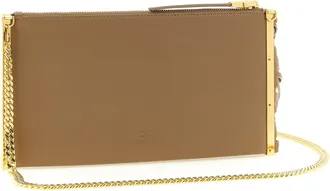 Elisabetta Franchi Fringed Leather Clutch - Camel