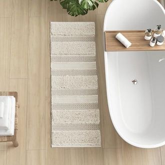 Ink + Ivy INK+IVY Badteppich, handgewebte Textur, zottelig, gestreift, weich und wasserabsorbierend, Boho-Badematte, rutschfest, saugf&auml;hig, schnell trocknend, M