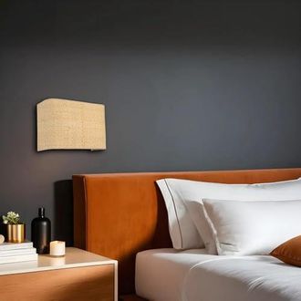 Opviq Elegant Wall Lamp with Metal Body & Bamboo Cap, 20 cm Height, 30 cm Length, Beige | E27 Socket, Max 40W, Stylish Lighting for Modern Spaces