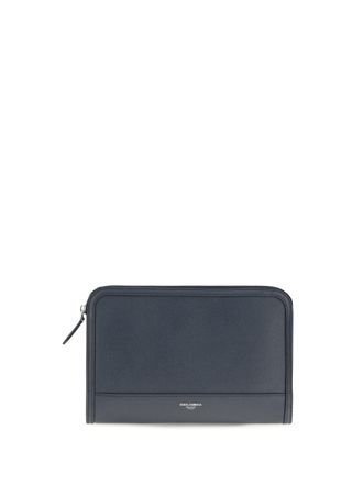 Dolce & Gabbana Mens Clutch Atene Blue Leather 3 Calf Umbrellas Accessory