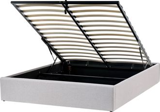 Beliani Polsterbett helles Grau hochklappbarer Lattenrost 160x200cm Bettkasten Dinan