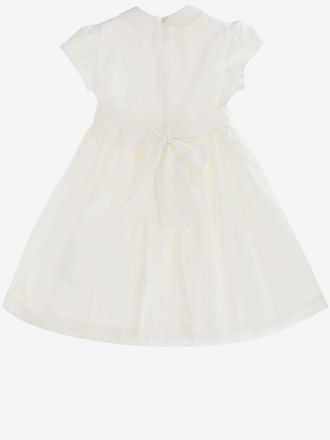 Il Gufo Girls Dress Stretch Cotton With Flower Detail White Shell
