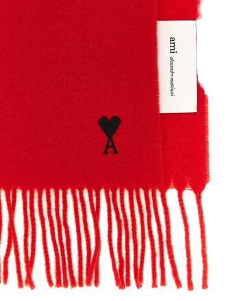 Ami Wool with Ami de Coeur Logo Embroidery Scarf - Red