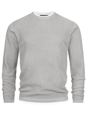 Indicode Herren INVillads Strickpullover mit Rundhals-Ausschnitt | Feinstrick-Pulli Cardigan für Männer Lt Grey Mix, XL