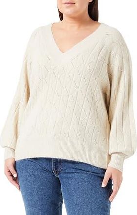 Only Onllucia Ls Glitter Col en V KNT Pull en Tricot, Pierre Pumice/Détails : Paillettes damande givrée, M Femme