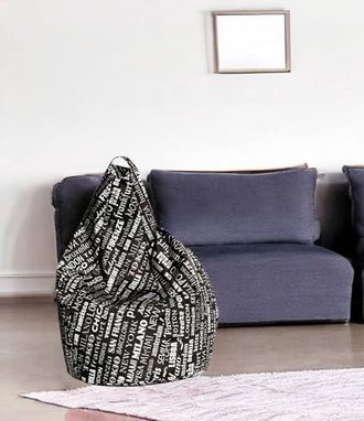Talamo Italia Dmora Sitzsack mit Schriftzug Fantasy, schwarz-weiß, Maße 80 x 120 x 80 cm