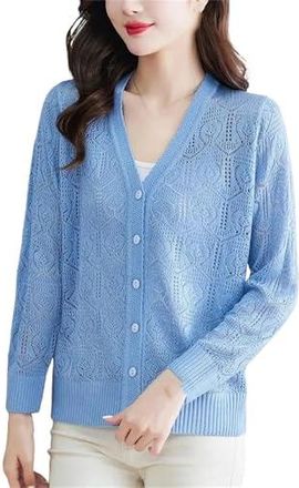 Generic Cardigan en tricot de soie pour femme - Style d&eacute;contract&eacute;, Bleu, XXL