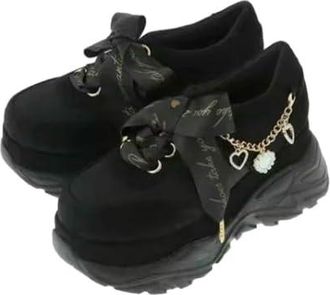 Generic ZBDP Sweet Heart Shape Rhinestone Bowknot Platform Sneaker Spring and Autumn Sweet Pink Casual Shoes Women Shoes, noir 1, 38.5 EU