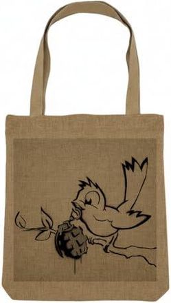 Fabulous Sac Shopping Tote Bag Aspect Lin - Banksy Bird Grenade Oiseau Street Art Graffiti - Sac de Courses Toile Epaisse 360g Beige Naturel Cabas Port&eacute; Epaule