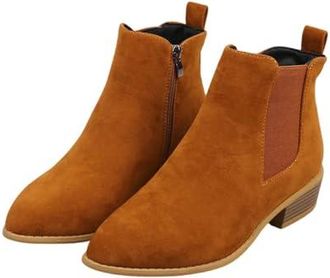 Generic Bottines pour femme - Coupe large - Bout pointu - Fermeture éclair latérale - Talon bas - En daim synthétique - Chaussures simples pour femme - Bottes