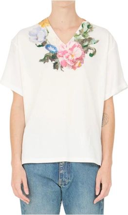 Maison Margiela Femme, Tops, Blanc, Taille: 40 FR T-shirt &agrave; col en V &agrave; motif floral