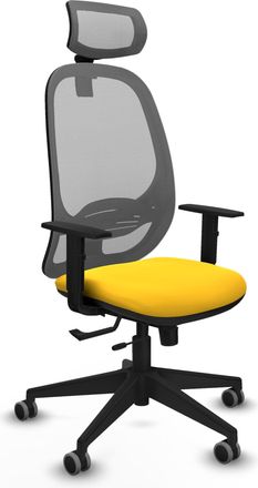 Piqueras y Crespo B&uuml;rostuhl mit Kopfst&uuml;tze und 1D-Armlehnen, h&ouml;henverstellbare Lendenwirbelst&uuml;tze und h&ouml;henverstellbares Kopfteil, Grau/Gelb