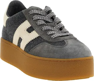Hogan Womens Gray Wool Platform Sneakers