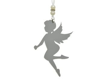Kaemingk Christbaumschmuck Engel Kunststoff 12cm Fee Feenwald M&auml;rchen gespiegelt Silber
